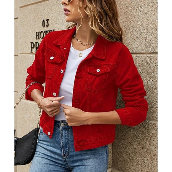 Jackets & Coats | Red Pocket Denim Jacket | Poshmark